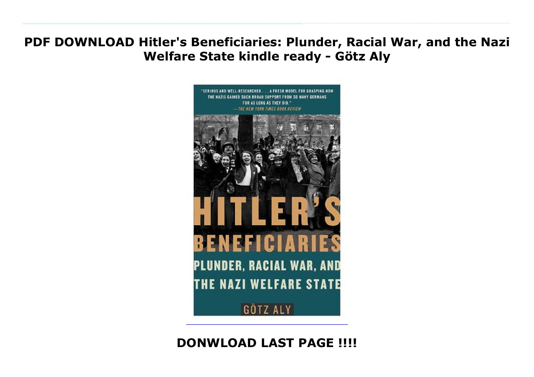 PDF DOWNLOAD Hitler's Beneficiaries: Plunder, Racial War, and the Nazi ...