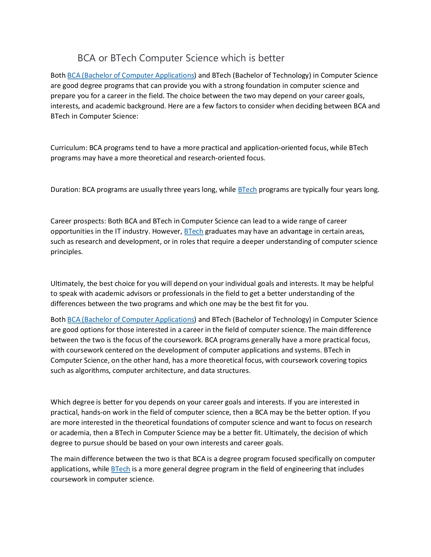 BCA or BTech Computer Science which is better - JB College - Page 1 - 2 ...