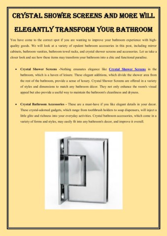 Crystal Shower Screens And More Will Elegantly Transform Your Bathroom