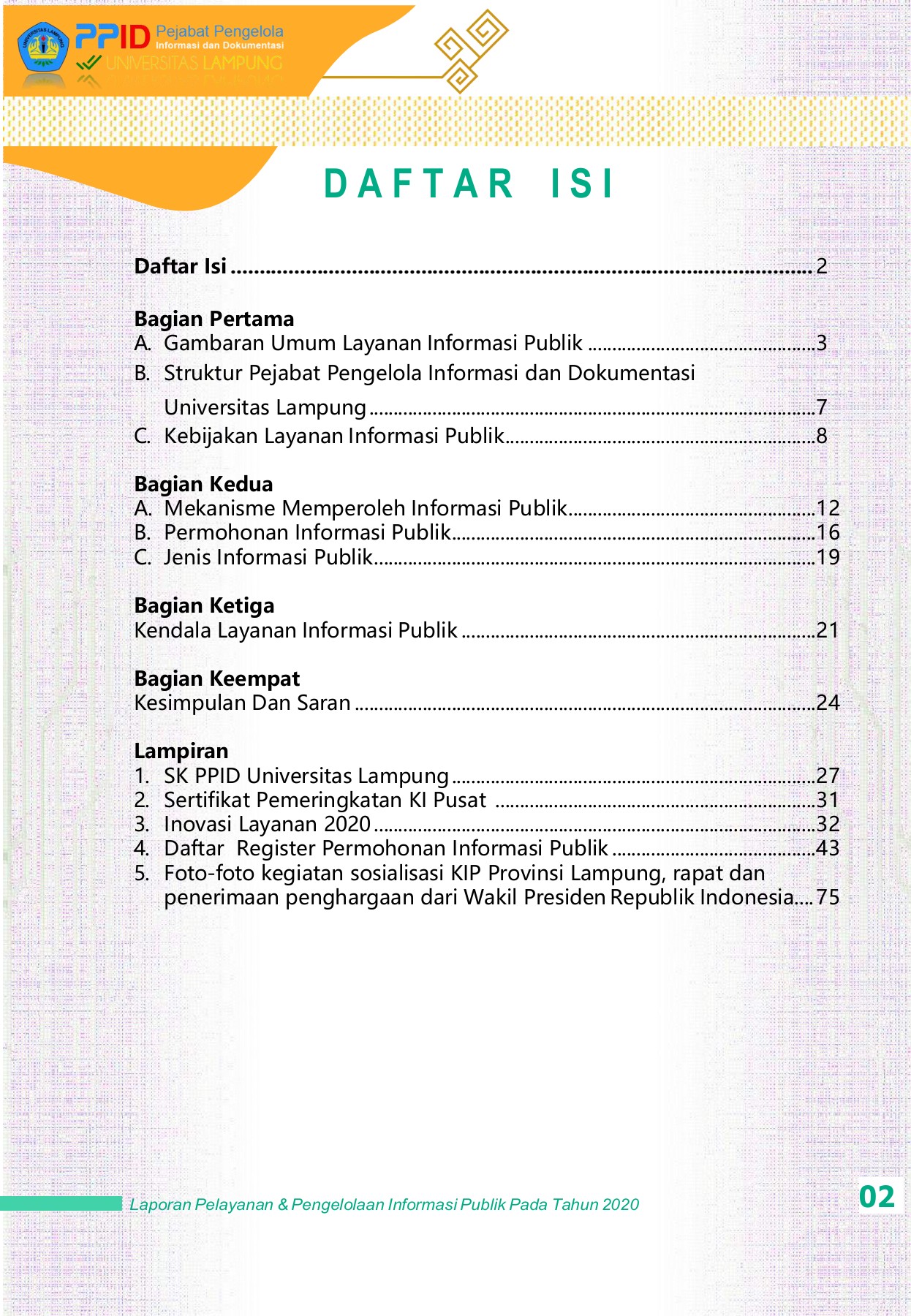 LAPORAN PELAYANAN PPID UNILA 2020 - satriamadangkara - Halaman 2 | PDF Online | PubHTML5