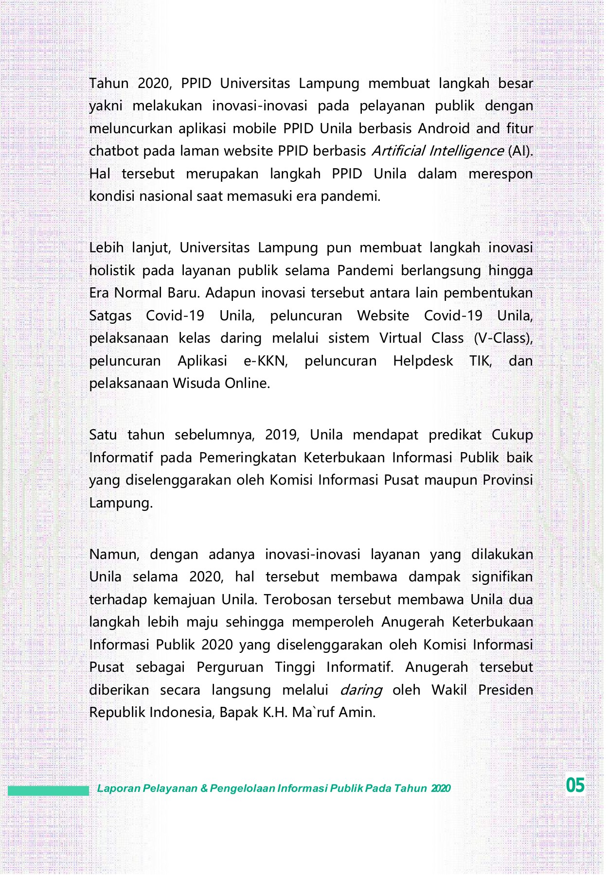 LAPORAN PELAYANAN PPID UNILA 2020 - satriamadangkara - Halaman 5 | PDF Online | PubHTML5