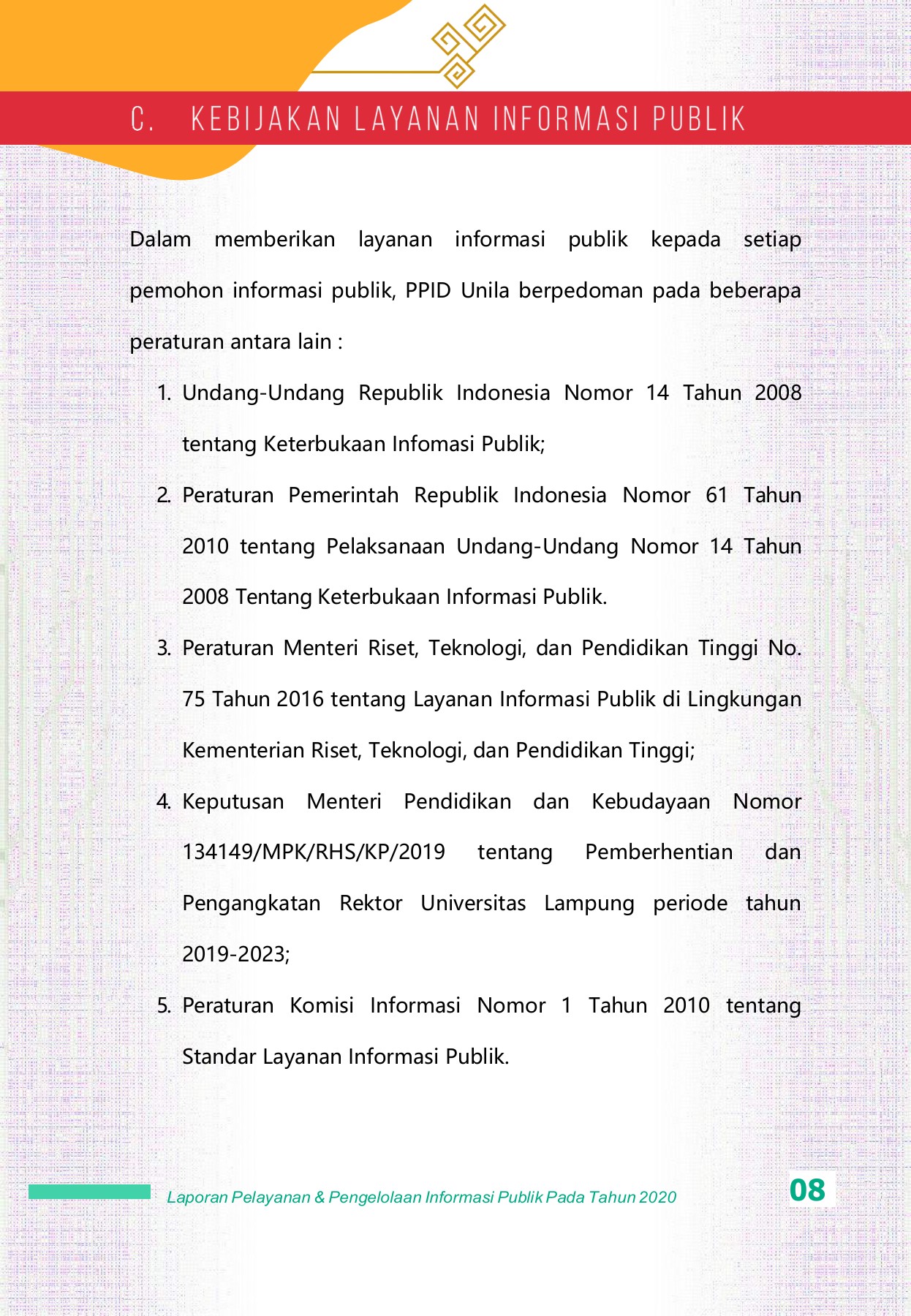 LAPORAN PELAYANAN PPID UNILA 2020 - satriamadangkara - Halaman 8 | PDF Online | PubHTML5