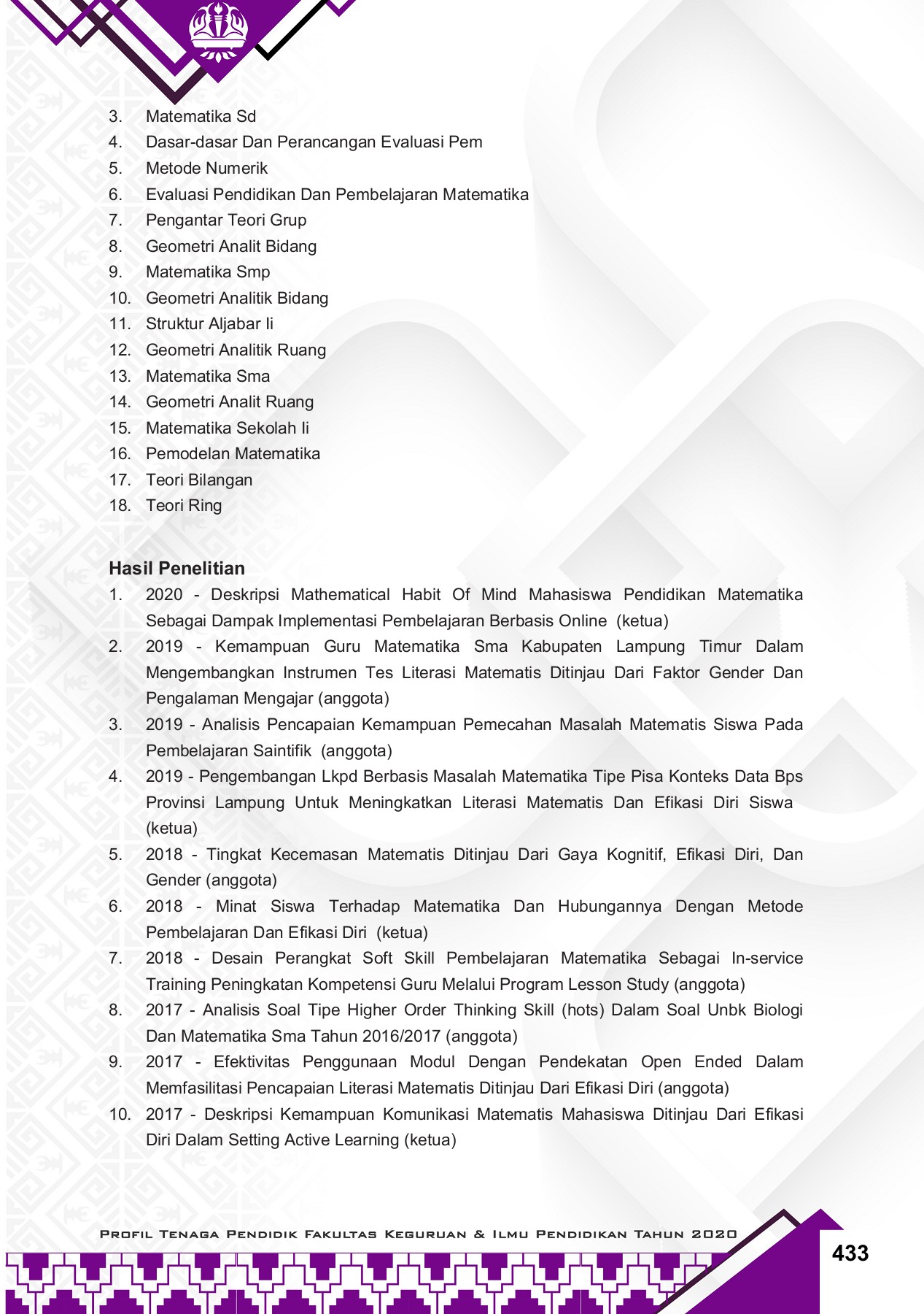 BUKU TENDIK FKIP UNILA TAHUN 2020 - satriamadangkara - Halaman 462 | PDF Online | PubHTML5