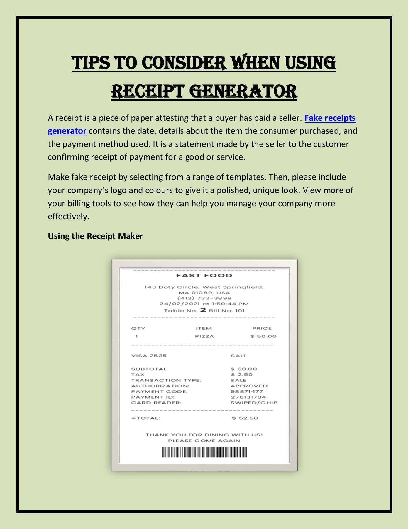 Tips to consider when using receipt generator - receipt builder - Page ...