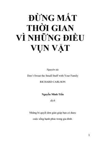Đừng Mất Thời Gian Vì Những Điều Vụn Vặt - Richard Carlson & Nguyễn ...