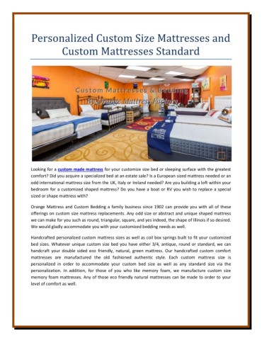 Personalized Custom Size Mattresses and Custom Mattresses Standard