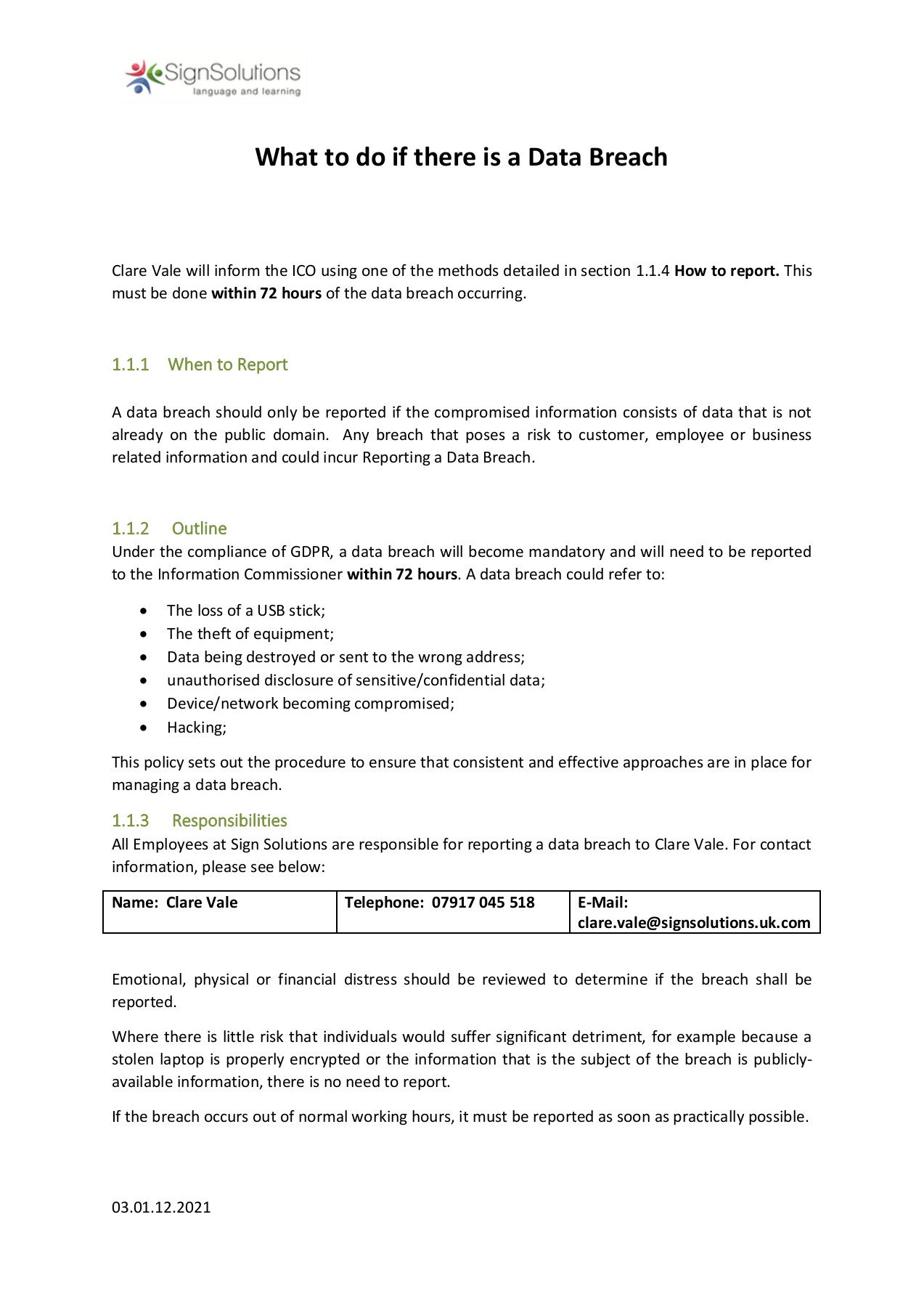 Data Breach Procedure - Sign Solutions v3 011221 - Sign Solutions ...