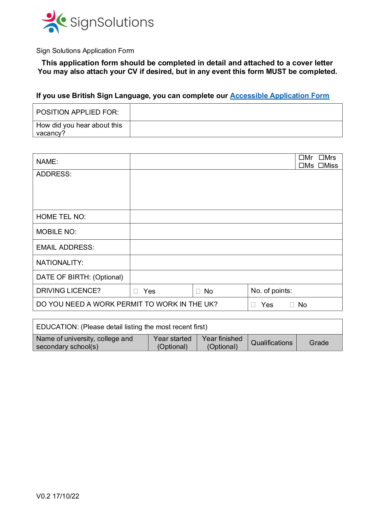 APPLICATION FORM v0.2 171022 - Sign Solutions - Page 1 - 7 | Flip PDF ...