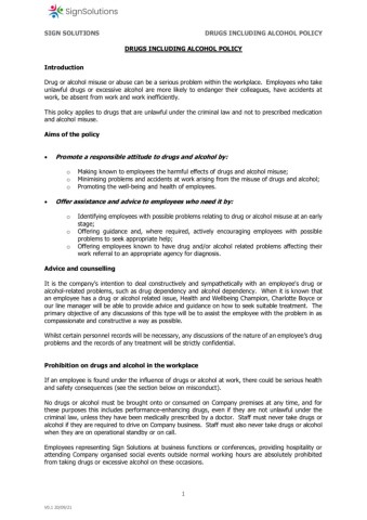 SIGN SOLUTIONS DRUGS AND ALCOHOL POLICY v0.1 200921