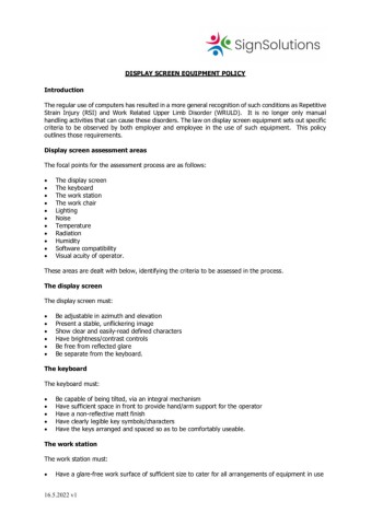 DISPLAY SCREEN EQUIPMENT POLICY - Sign Solutions - Page 1 - 3 | Flip ...