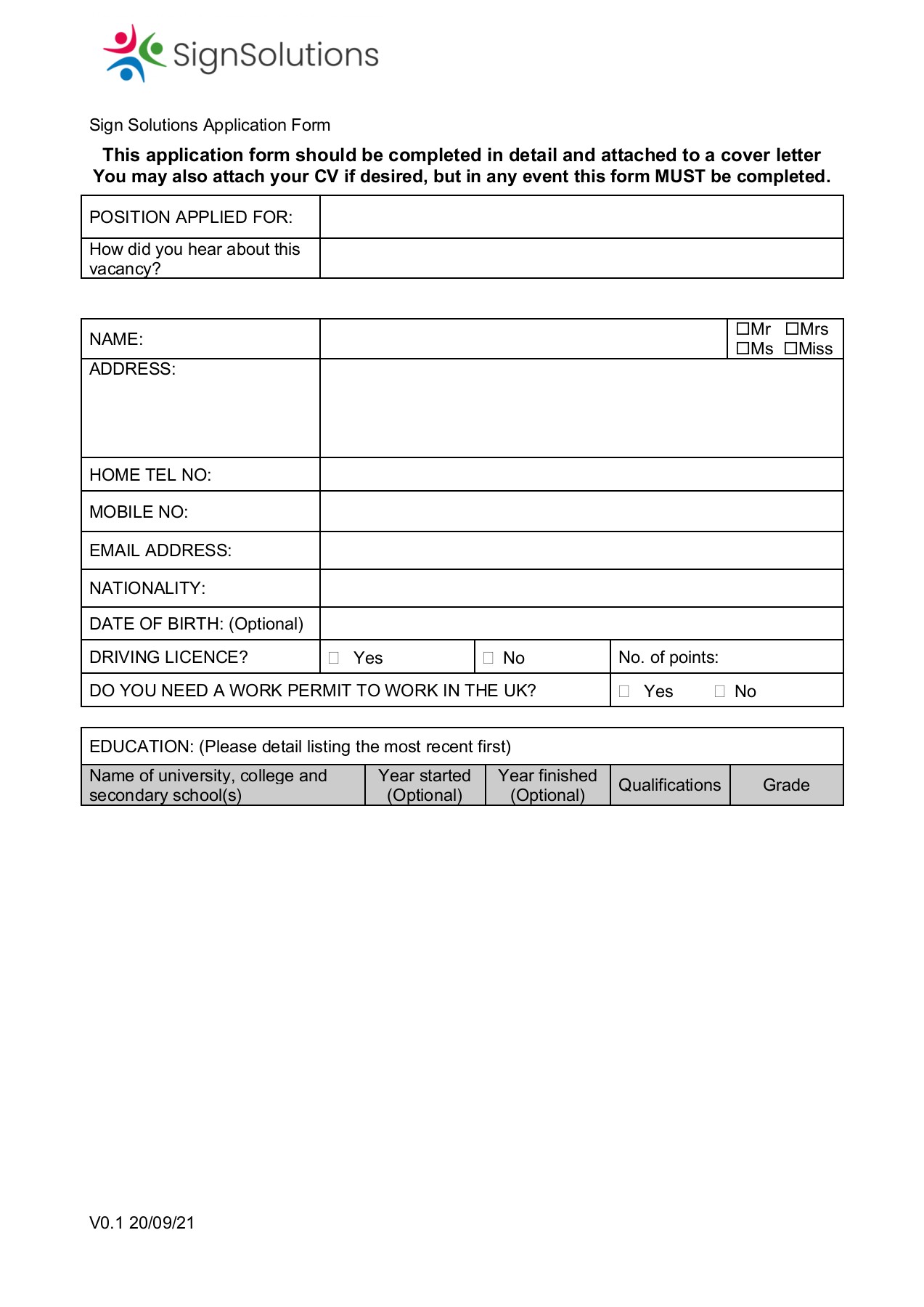 APPLICATION FORM v0.1 200921 - Sign Solutions - Page 1 - 7 | Flip PDF ...