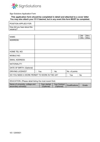 APPLICATION FORM v0.1 200921 - Sign Solutions - Page 1 - 7 | Flip PDF ...