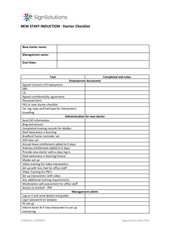 TC004 New Staff Induction- new starter checklist V0.1 200921 - Sign ...