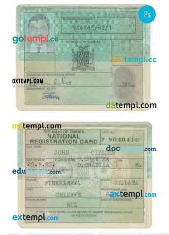 Zambia national registration card PSD template - Doctempl id - Page 1 ...