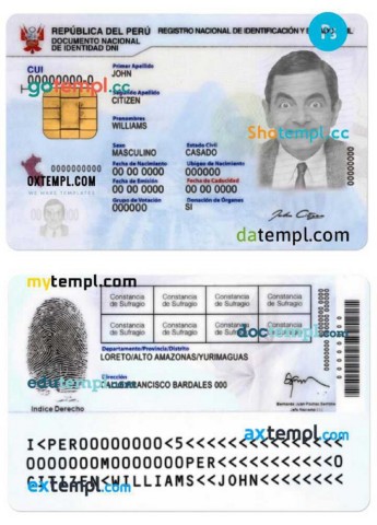 Peru identity card PSD template, with fonts