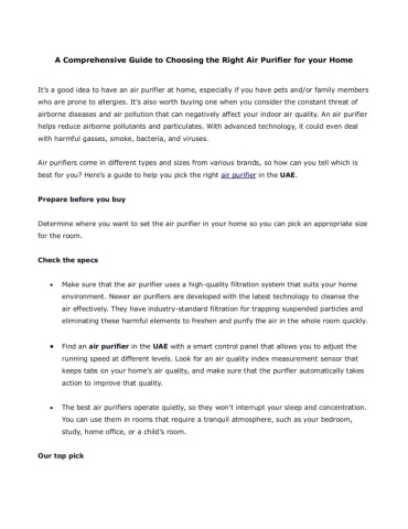 A Comprehensive Guide to Choosing the Right Air Purifier for your Home