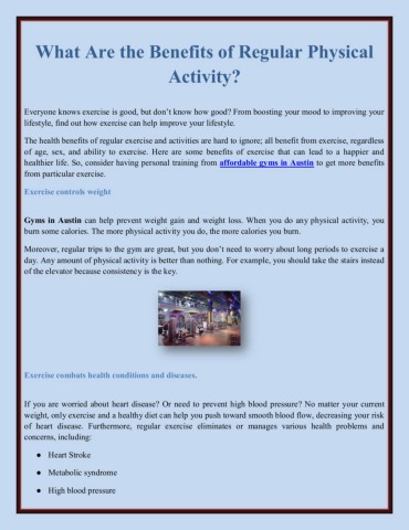 What Are the Benefits of Regular Physical Activity?