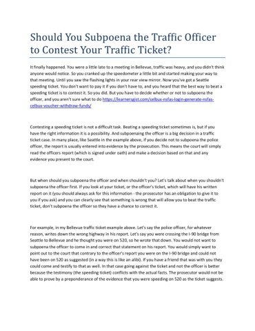 Should You Subpoena the Traffic Officer to Contest Your Traffic Ticket