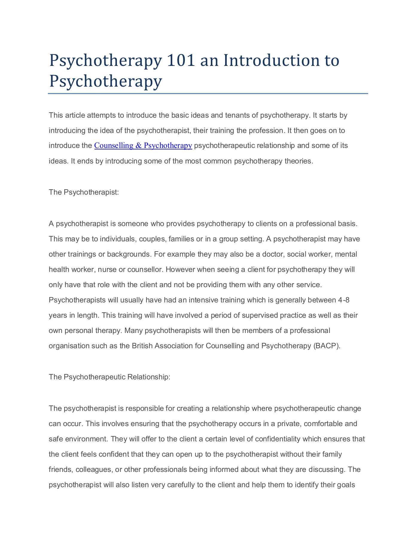 Psychotherapy 101 an Introduction to Psychotherapy - talha mushtaque ...