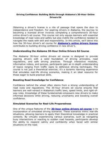 Driving Confidence - Building Skills through Alabama's 30-Hour Online ...