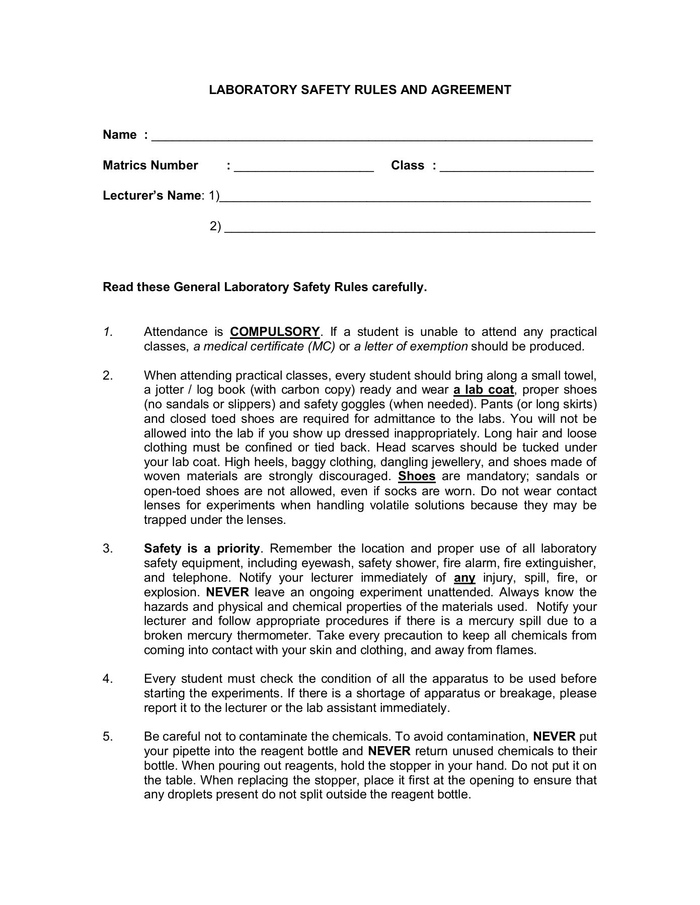 LABORATORY RULES AND AGREEMENT (final) - L MN - Page 1 - 2 | Flip PDF ...