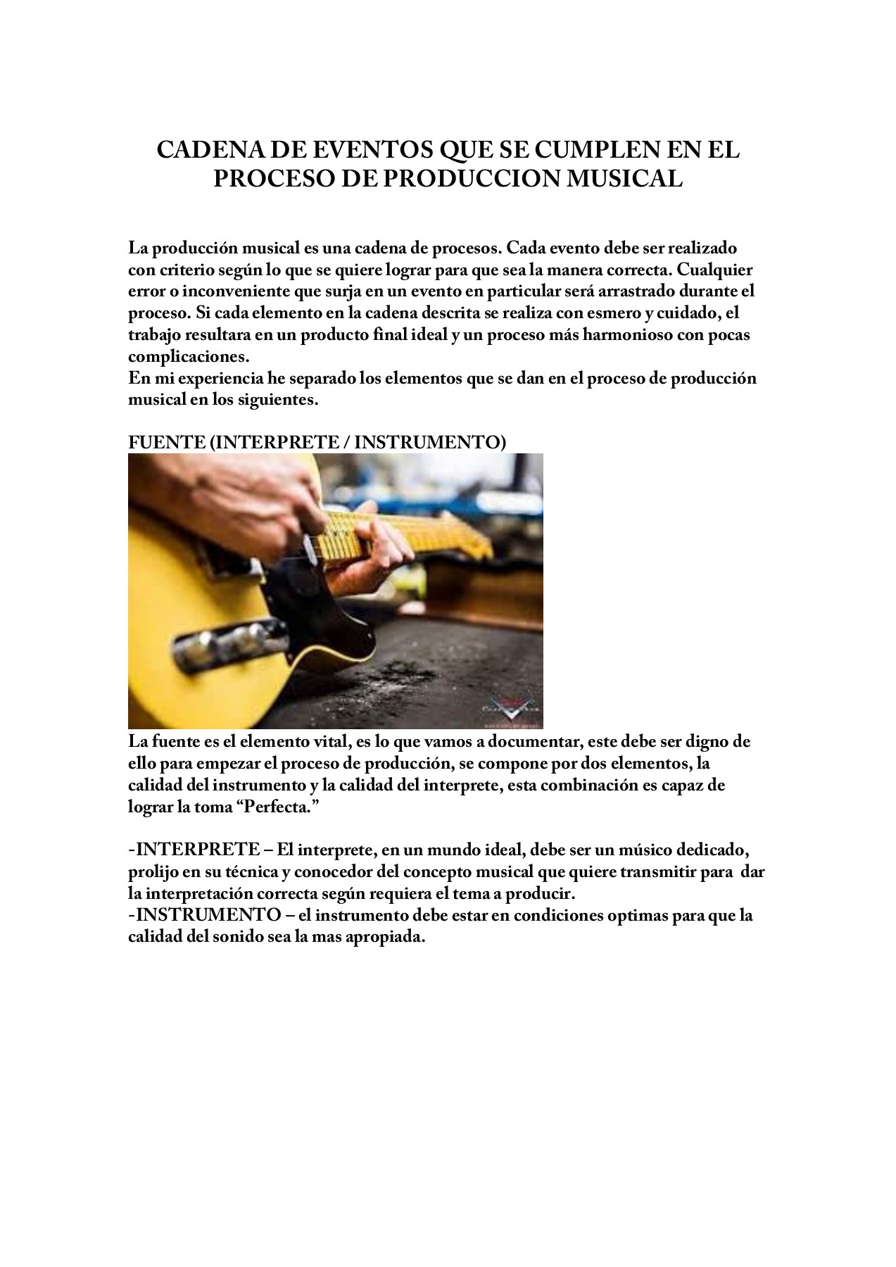 CADENA DE EVENTOS QUE SE CUMPLEN EN EL PROCESO DE PRODUCCION MUSICAL ...