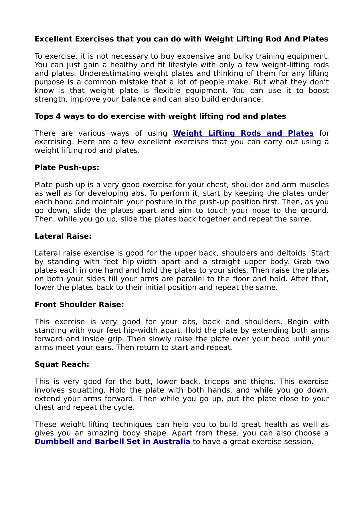 Excellent Exercises that you can do with Weight Lifting Rod And Plates ...